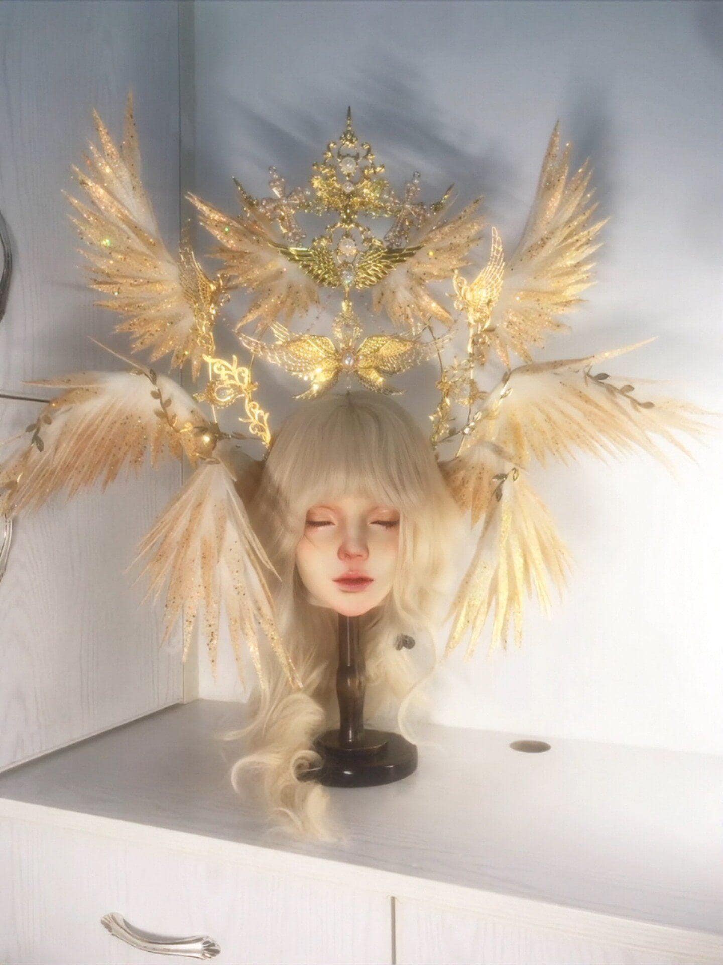 Golden Angel Wing Crown Headpiece, Baroque Feather Halo Headdress ...