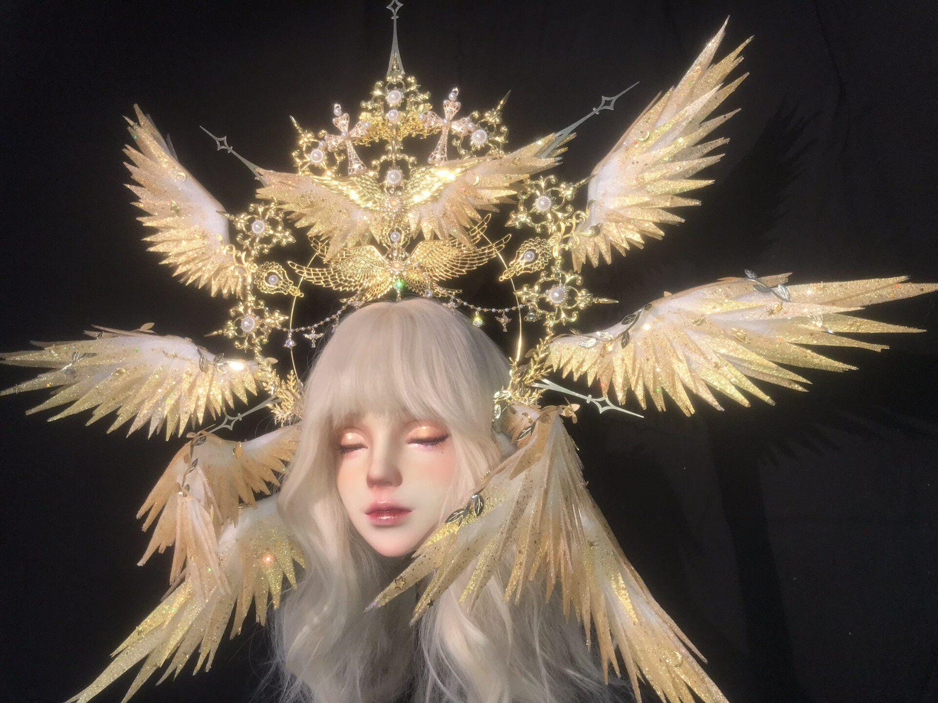 Golden Angel Wing Crown Headpiece, Baroque Celestial Halo Headband - Etsy