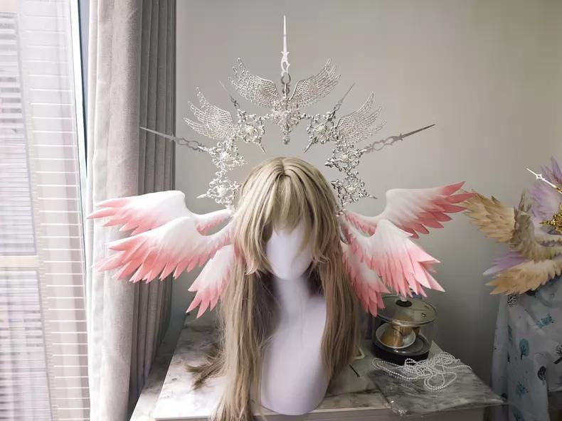 Angel Feather Wings Headdress，golden Angel Wing Headpiece, Halo Crown ...