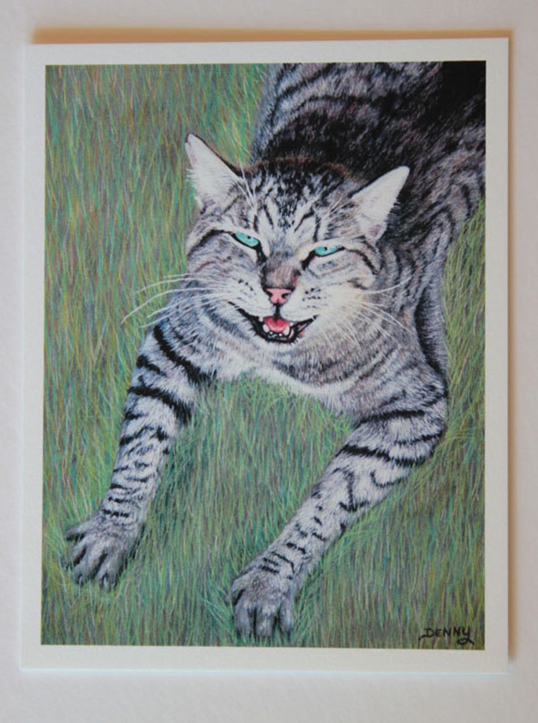 10 Boxed Tabby Cat Note Cards, Blank Greeting Cards, Feline Art, Garden ...