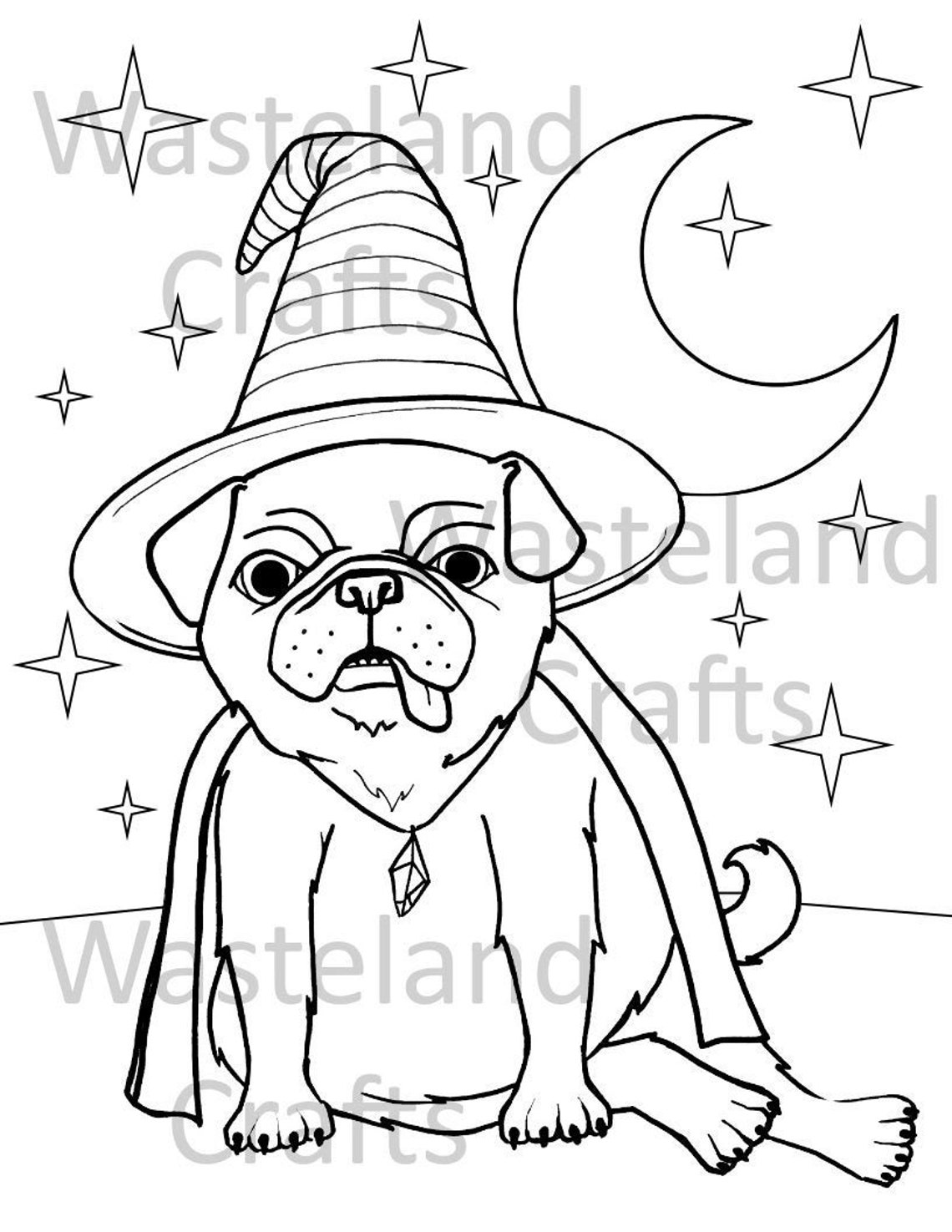 Pug Witch - Halloween Coloring Page, INSTANT Digital Download - Etsy