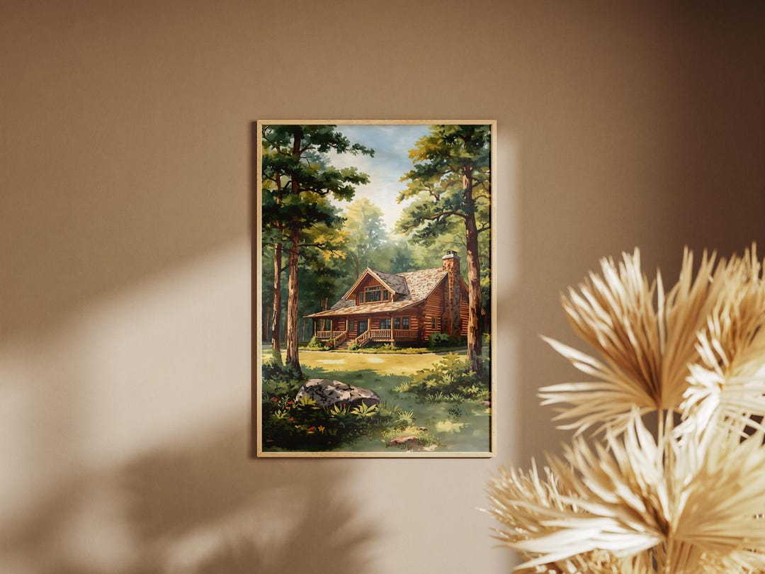 Forest Cottage Watercolour Poster | Cozy Cabin Wall Art | Woodland ...