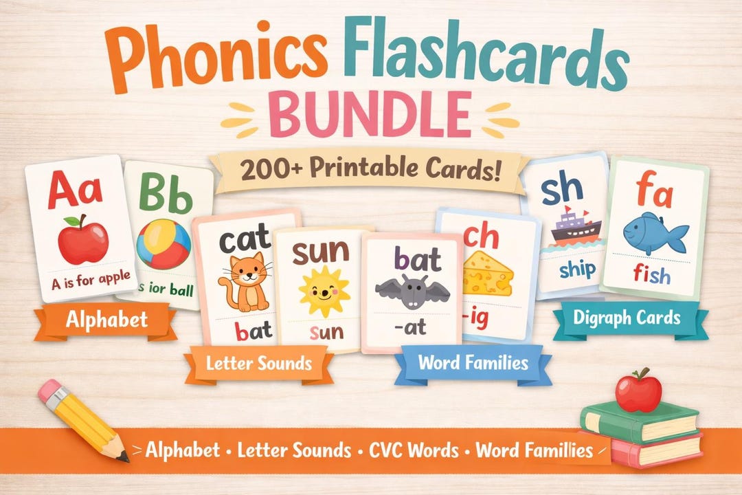 Phonics Flashcards Bundle | Alphabet, CVC Words, Digraphs (digital ...