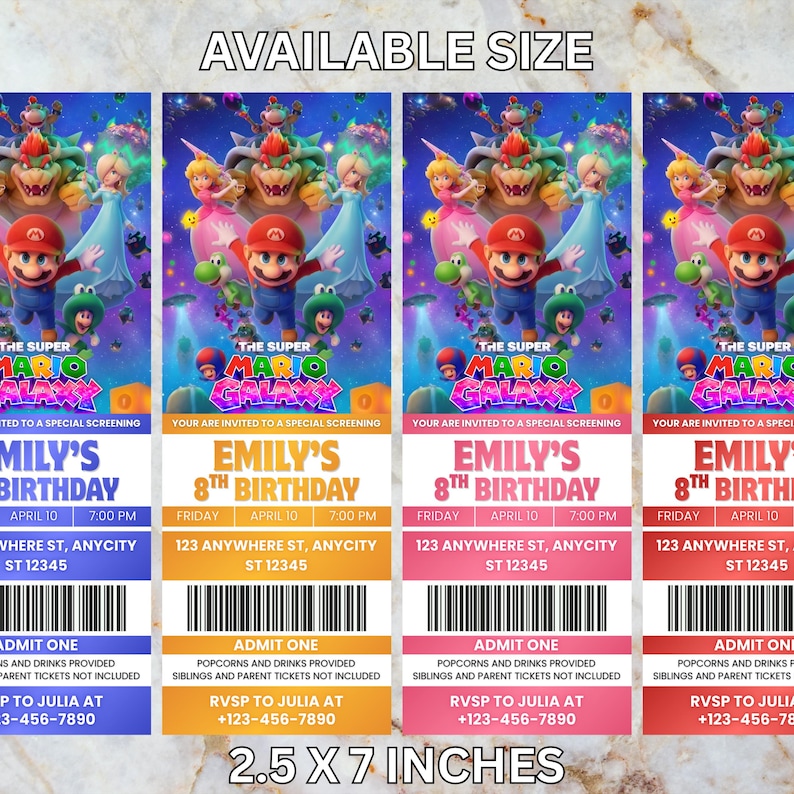 Super Mario Galaxy Movie Ticket Invitation, Editable Canva Template ...