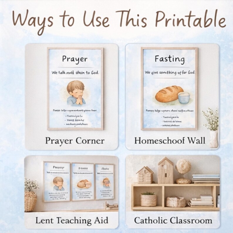 Catholic Lent Posters for Kids | Prayer Fasting Almsgiving | Three ...