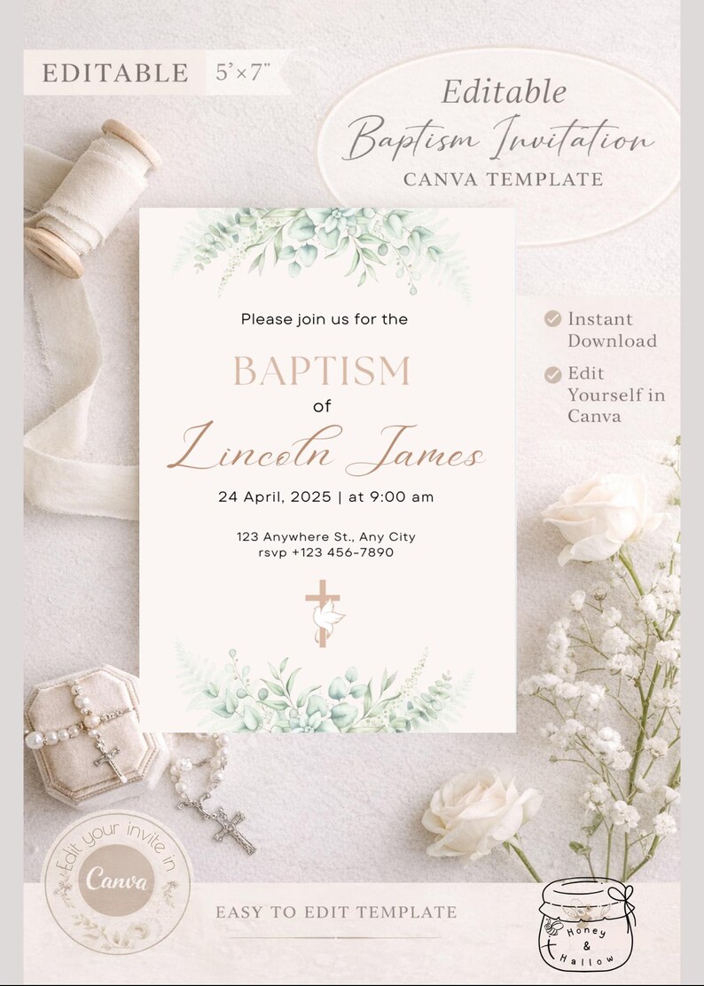 Editable Baptism Invitation Template | Catholic Baptism Invite ...