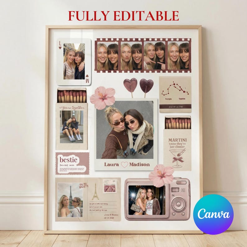 Personalized Friend Photo Collage Poster, Editable Memory Art (digital ...