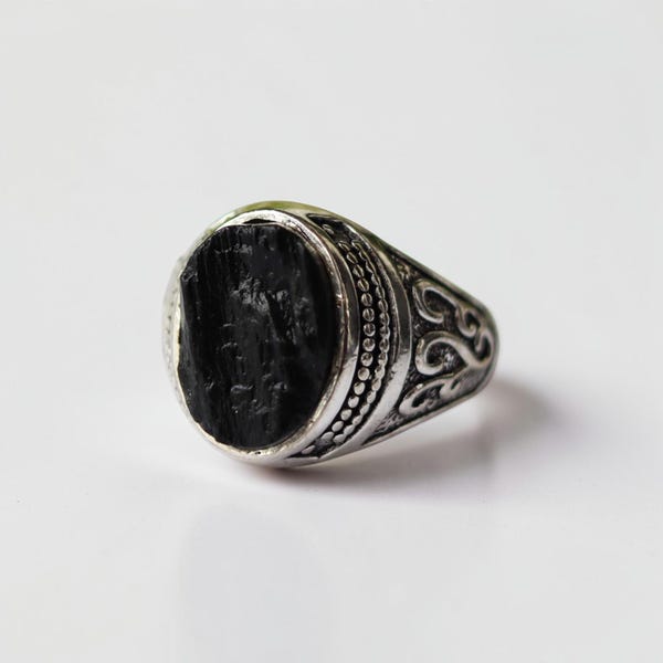 Mens Black Tourmaline Rings - Etsy New Zealand