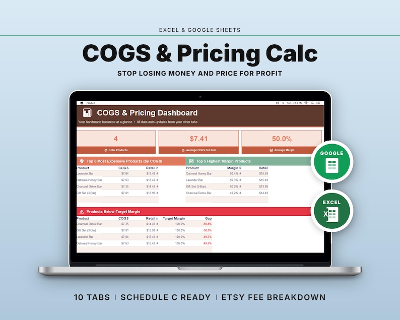 Handmade Business COGS Pricing Calculator | Google Sheets Excel ...