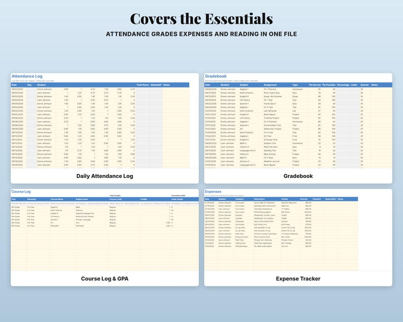 Homeschool Tracker: Attendance, GPA, Transcript, Expenses (google ...