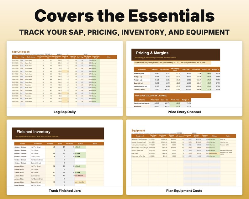 Maple Syrup Tracker Spreadsheet | Google Sheets, Excel (digital ...