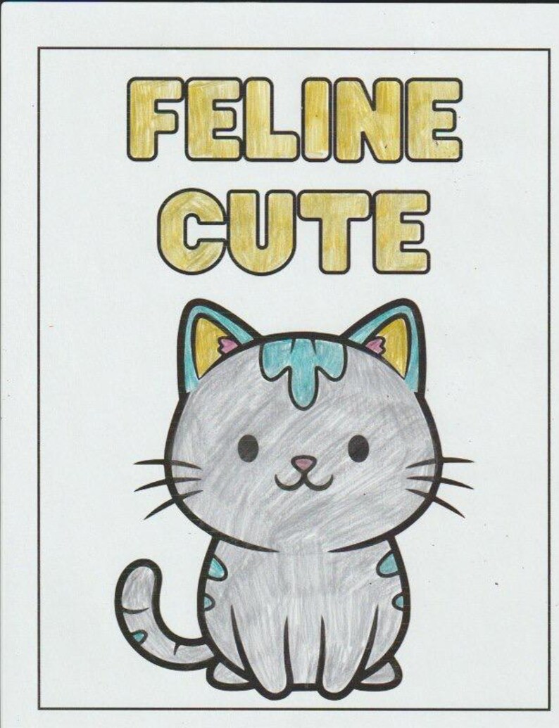 Feline Cat Coloring Page, Whimsical Kitten Art (digital Download) - Etsy