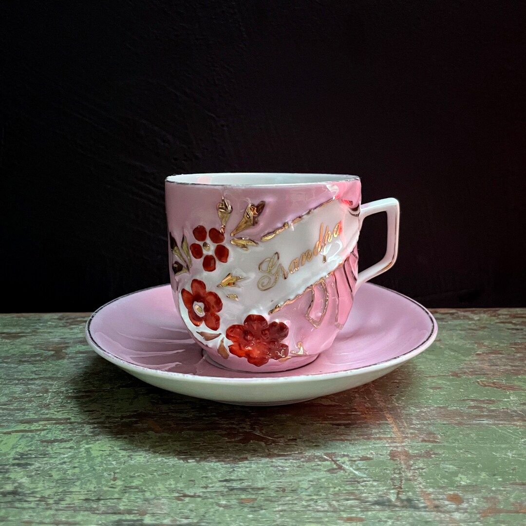 Antique Grandpa Tea Cup and Saucer Germany 1910s Porcelain Demitasse ...