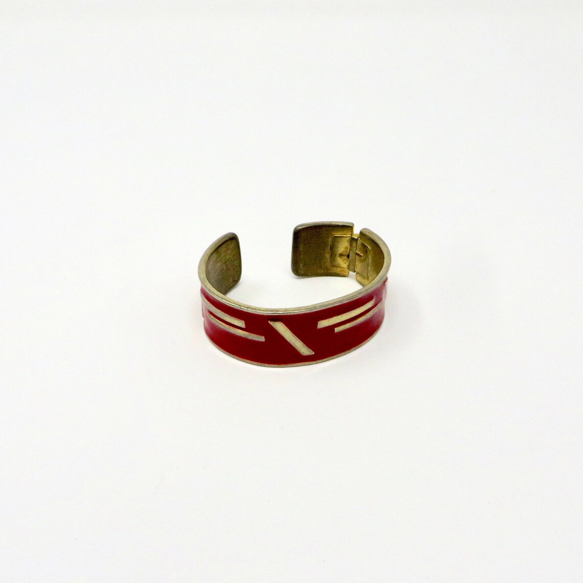 Vintage Red Cuff Bracelet Enamel Gold Toned Abstract 1980s - Etsy