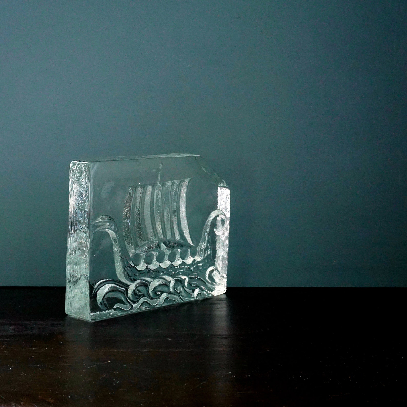 Vintage Viking Ship Glass Block Iceberg Large Clear Paperweight ...