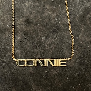Vintage Nameplate Connie Necklace Gold Toned Modern Lettering 1980s ...