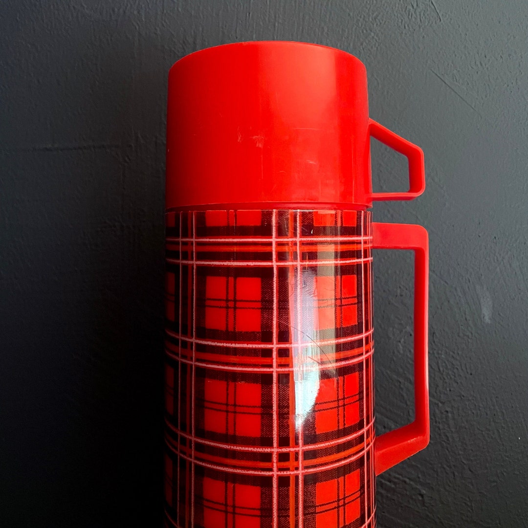 Vintage Thermos Plaid Red Black Aladdin’s Quart Capacity Thermos Tall W ...