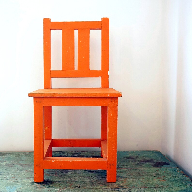 Vintage Orange Chair Rustic Wood Doll Furniture Dining Chair | Etsy