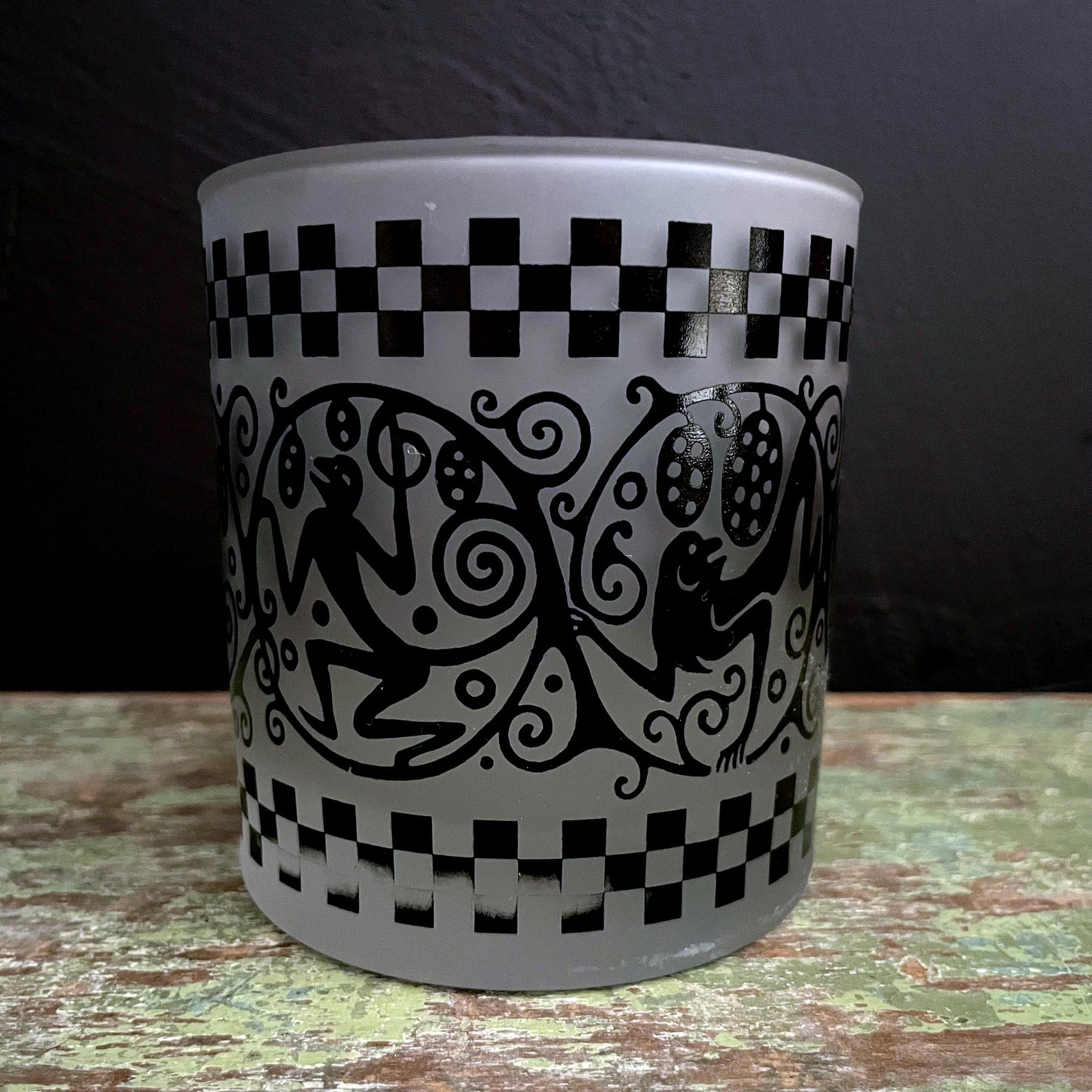 Vintage Tumbler Monkey Frieze Art Glass Frosted Crystal Lowball MMA ...