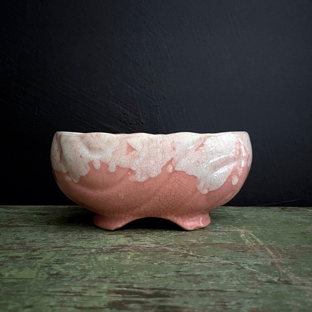 Vintage Pink Planter Drip Pottery Plant Pot Small White Glaze Dripped ...