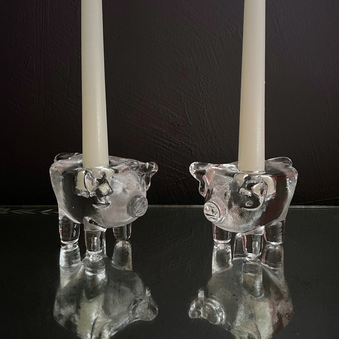 Vintage Pig Candleholders Glass Taper Holders Pigs Kosta Boda ...
