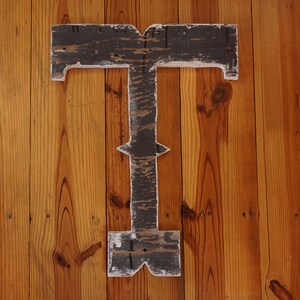 Vintage Letter T Sign Large Wood Cut Out Initial T Chippy White Painted ...