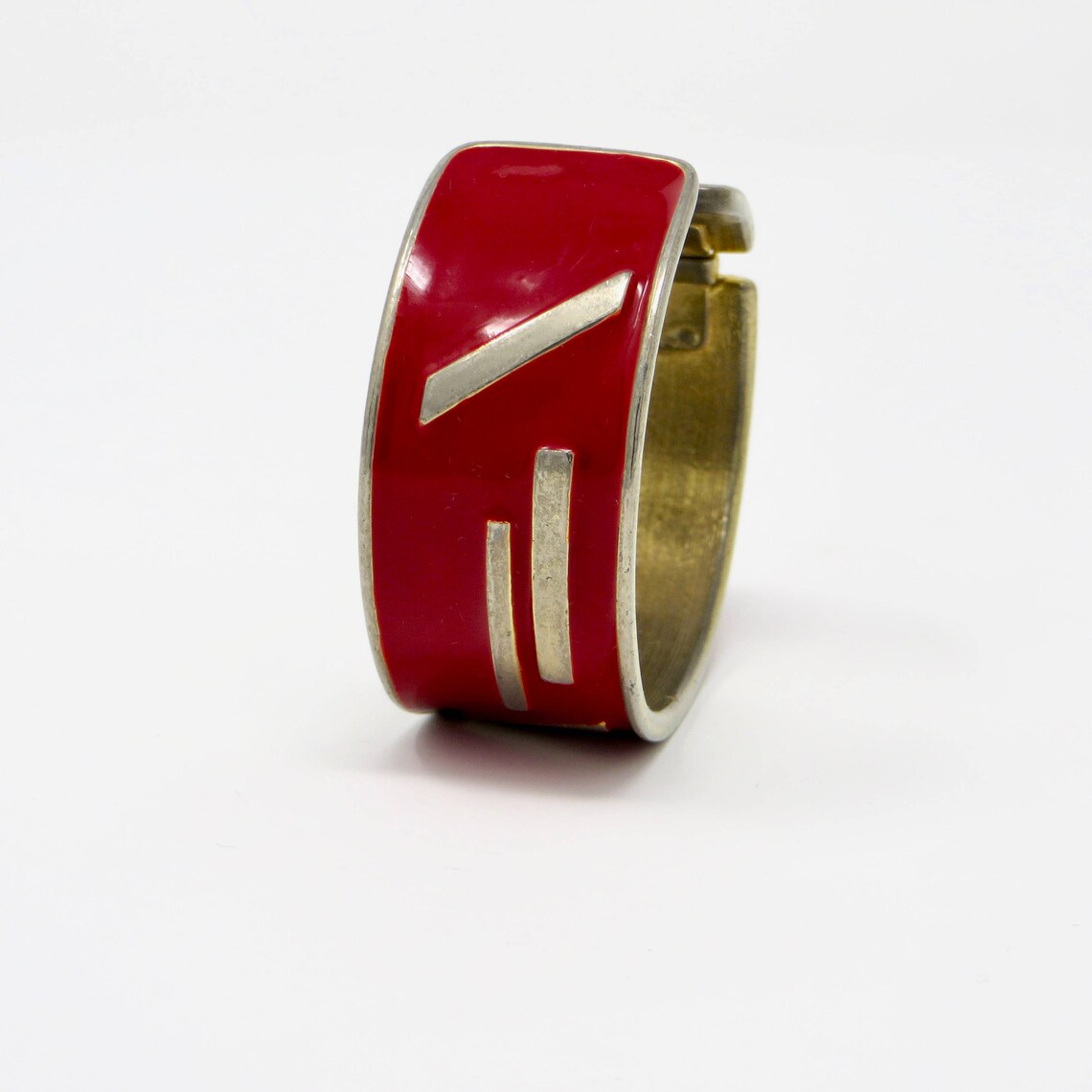 Vintage Red Cuff Bracelet Enamel Gold Toned Abstract 1980s | Etsy