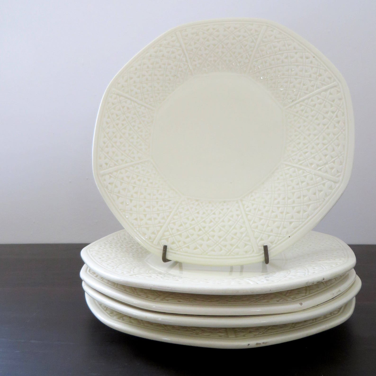 Antique Basket Weave Plates Octagonal White 1910s J.B. & W | Etsy
