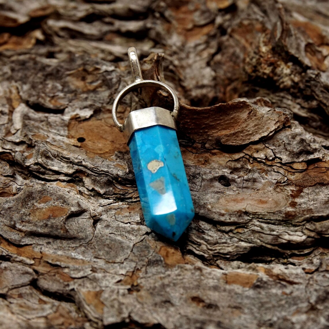 Vintage Turquoise Pendant Silver Matrix Pencil Cut Stone - Etsy