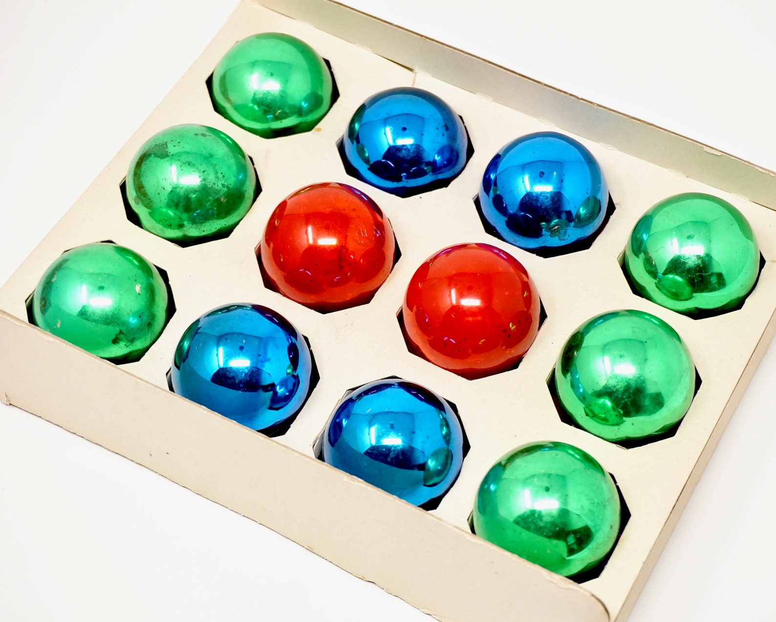 Vintage Ornaments Blue Red Green Balls Glass 1960s Made in USA | Etsy