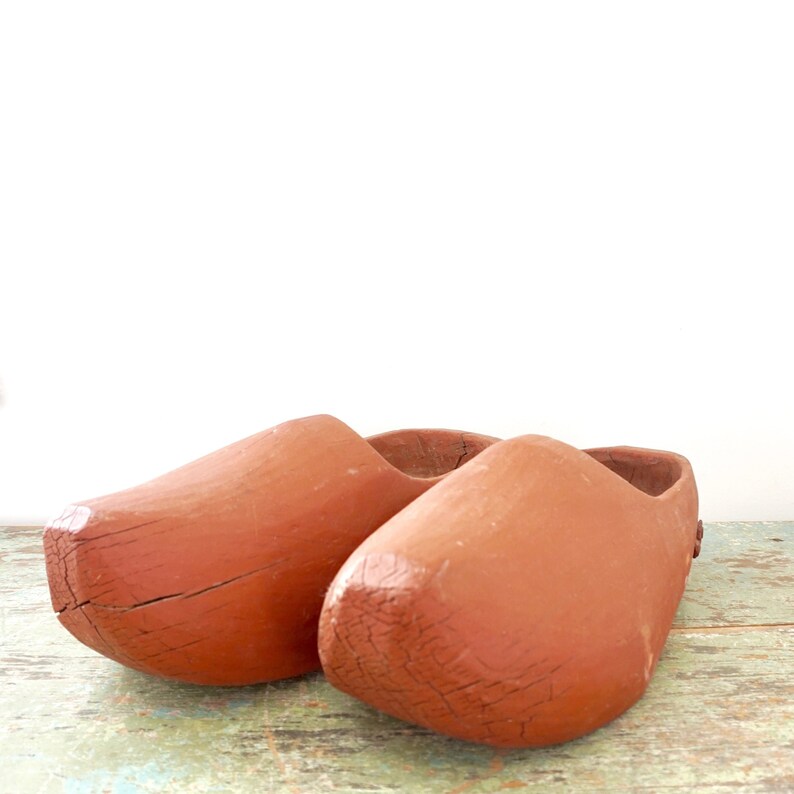 Vintage Clogs Wooden Shoes Painted Rust Red Large Wood Clog | Etsy