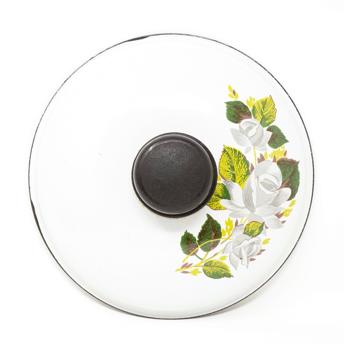 Vintage Enamel Pot Roses Design White Small Shallow Stock Pot - Etsy