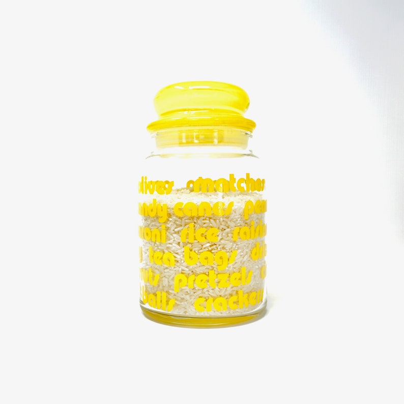 Vintage Canister Yellow Words Jar With Lid 1970s Glass - Etsy