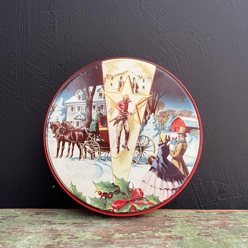 Vintage Deluxe Fruit Cake Fruitcake Tin Western Christmas Collin Street ...