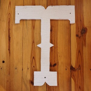 Vintage Letter T Sign Large Wood Cut Out Initial T Chippy White Painted ...