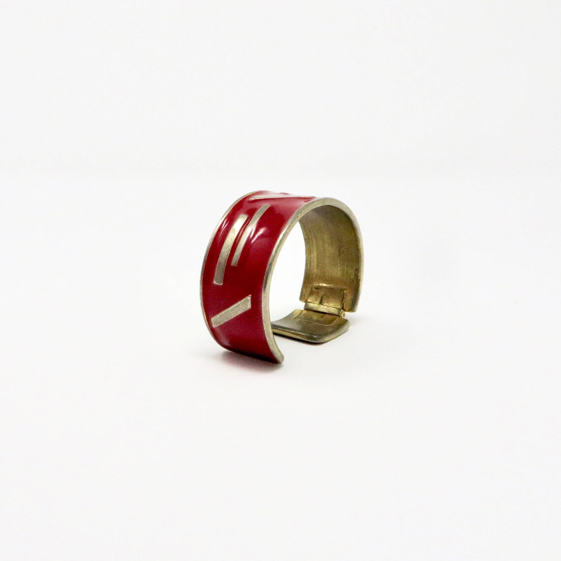 Vintage Red Cuff Bracelet Enamel Gold Toned Abstract 1980s | Etsy