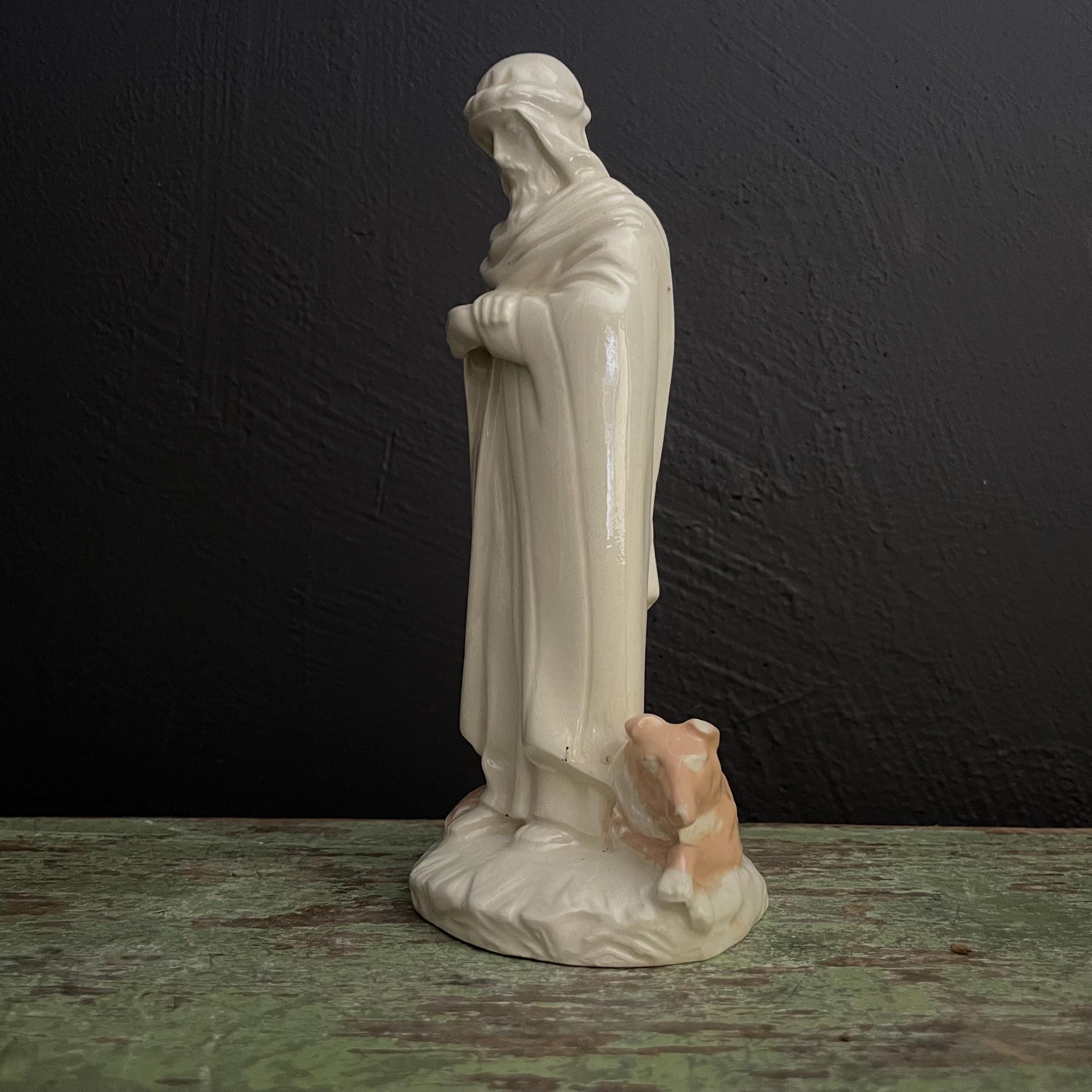 Vintage Nativity Figurine Shepard With Sheep Dog Hand Painted Ceramic ...