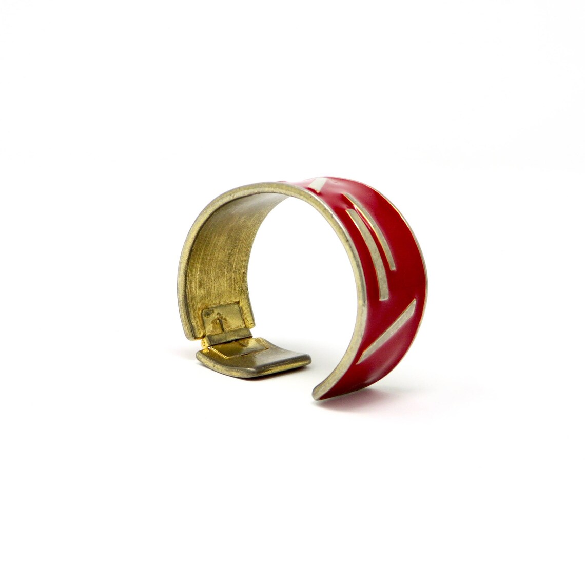 Vintage Red Cuff Bracelet Enamel Gold Toned Abstract 1980s - Etsy