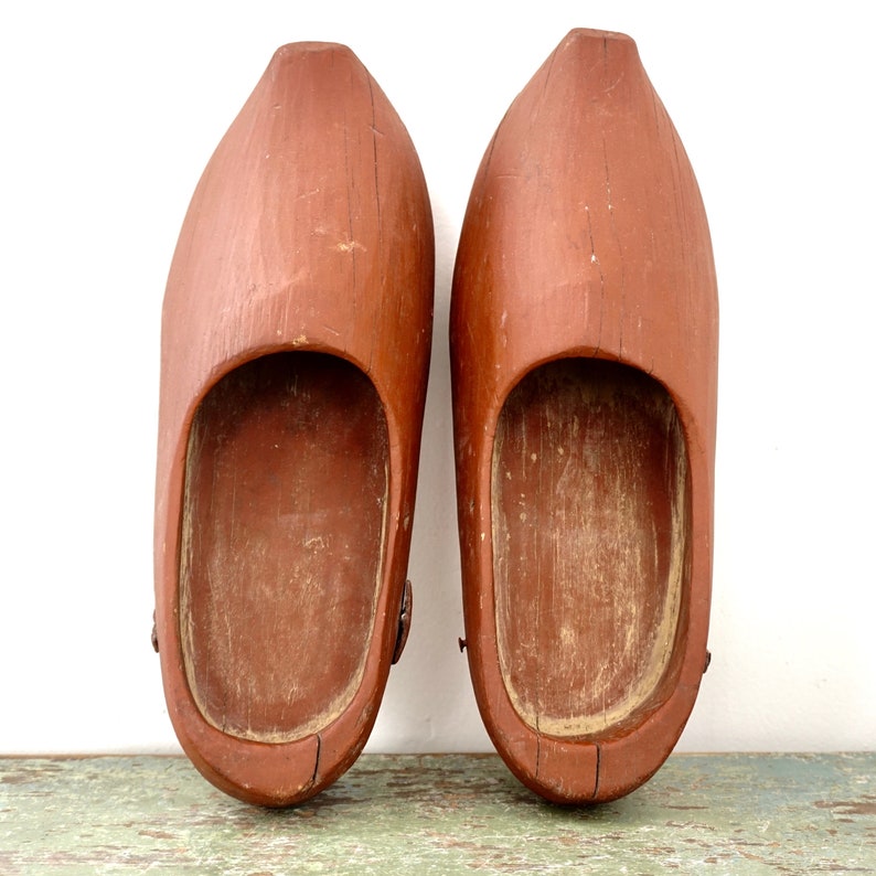 Vintage Clogs Wooden Shoes Painted Rust Red Large Wood Clog | Etsy