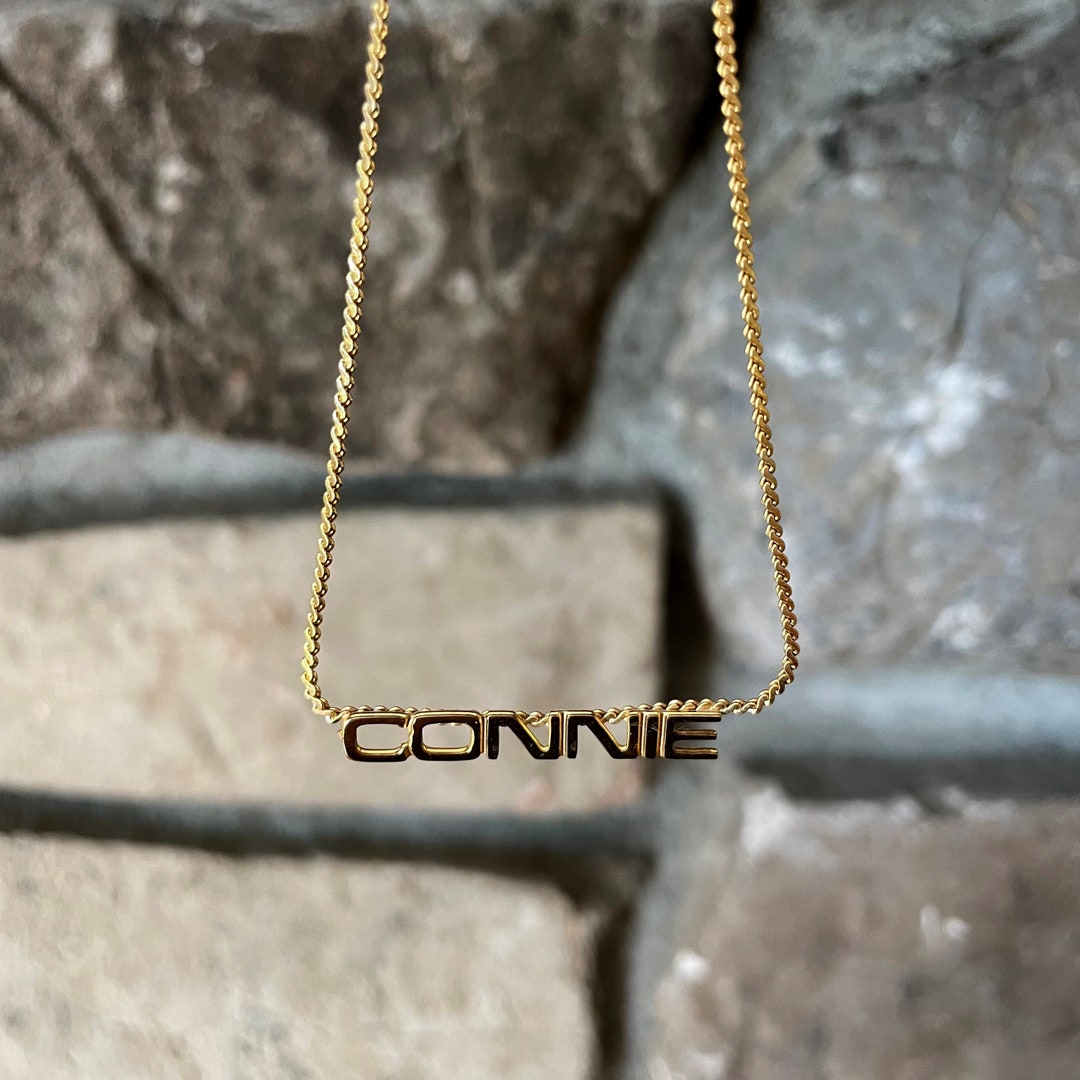 Vintage Nameplate Connie Necklace Gold Toned Modern Lettering 1980s ...