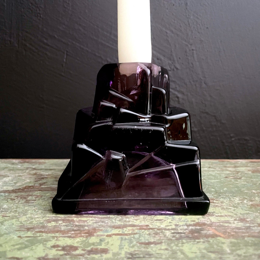 Vintage Candlestick Gunderson Pairpoint Glassworks Purple Waterfall ...