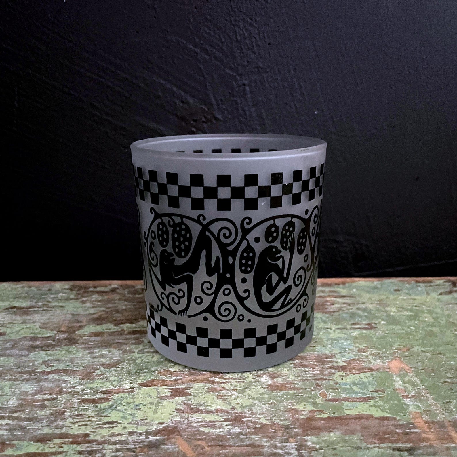 Vintage Tumbler Monkey Frieze Art Glass Frosted Crystal Lowball MMA ...