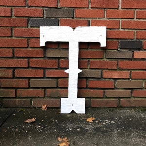 Vintage Letter T Sign Large Wood Cut Out Initial T Chippy White Painted ...