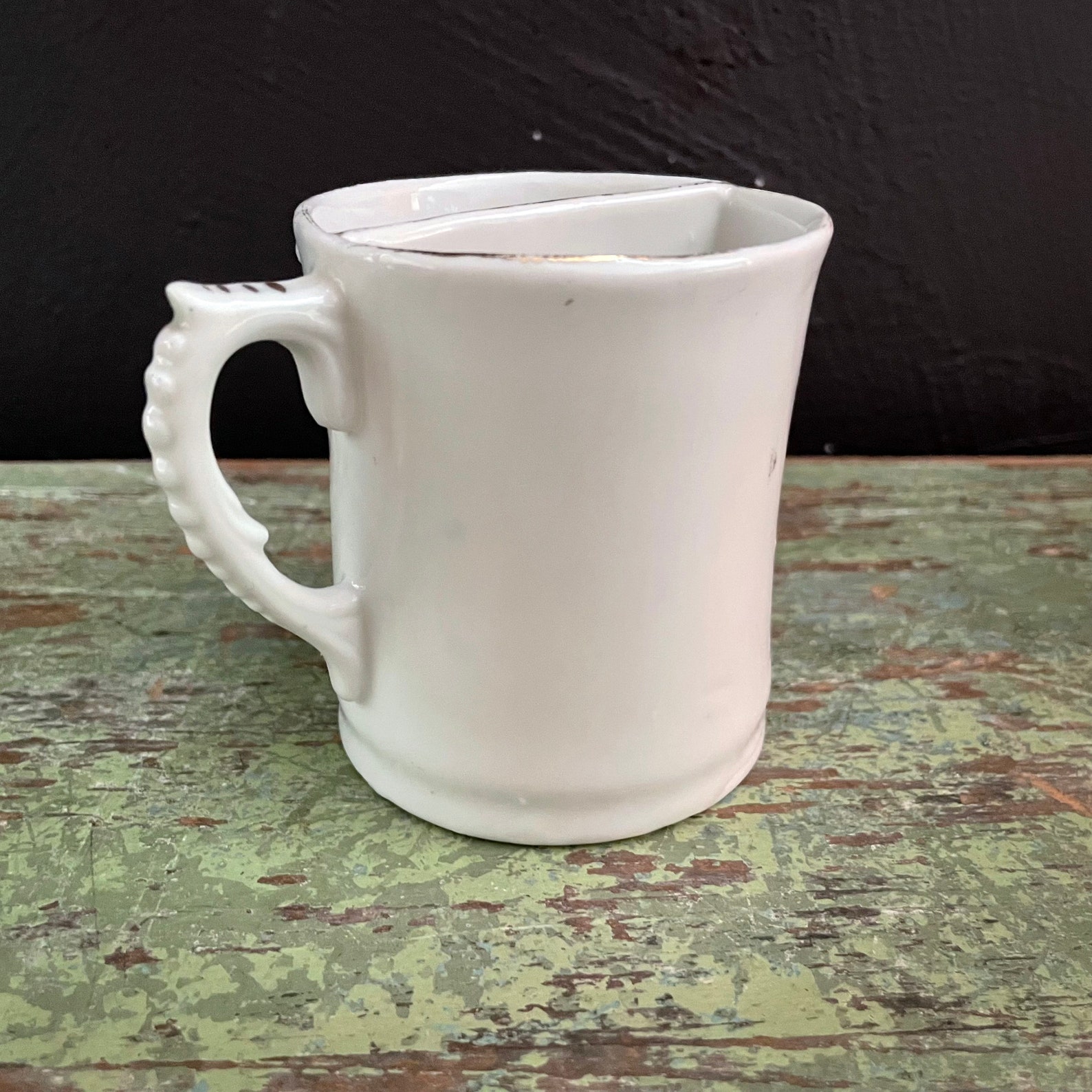 Antique Moustache Mug Embossed Flowers Bleeding Hearts Pink Yellow Gold ...