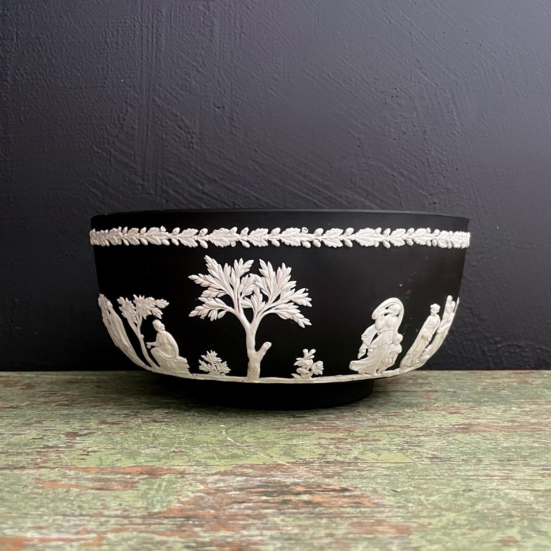 Vintage Wedgwood Jasperware Black Bowl Large Cream Relief on Basalt ...