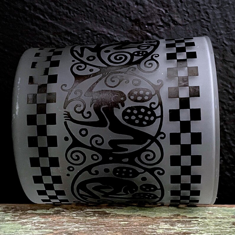 Vintage Tumbler Monkey Frieze Art Glass Frosted Crystal Lowball MMA ...
