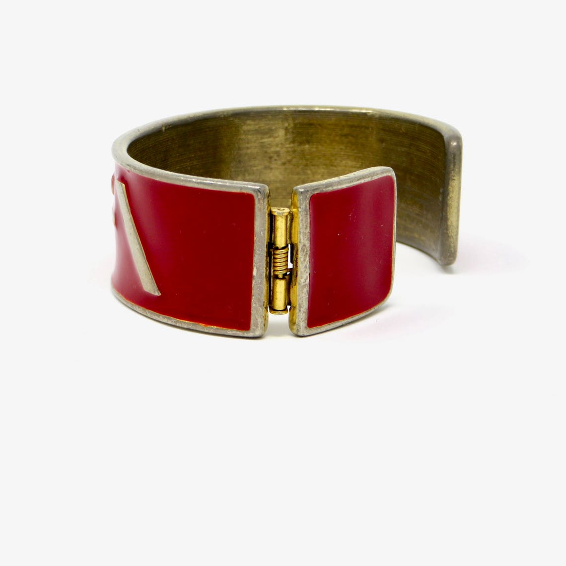 Vintage Red Cuff Bracelet Enamel Gold Toned Abstract 1980s - Etsy