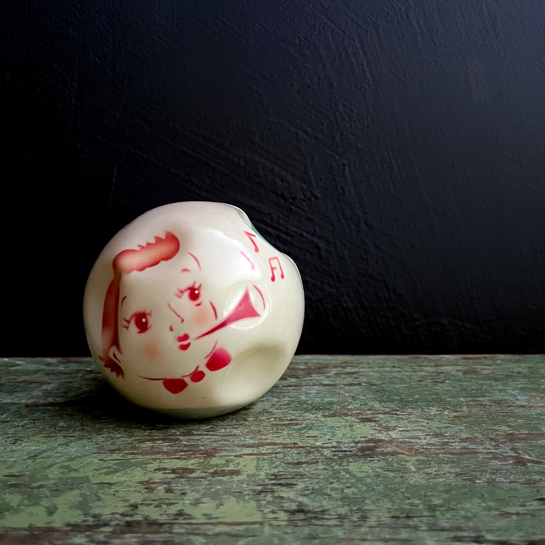 Vintage Baby Toy Weighted Ball With Sound Roly Poly Painted Face ...