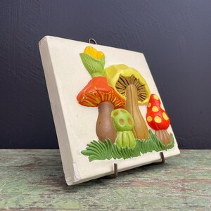 Vintage Mushroom Plaque Hand Painted 3D Toadstool Tile Ceramic Groovy ...