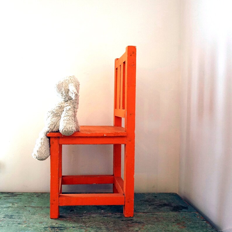 Vintage Orange Chair Rustic Wood Doll Furniture Dining Chair | Etsy